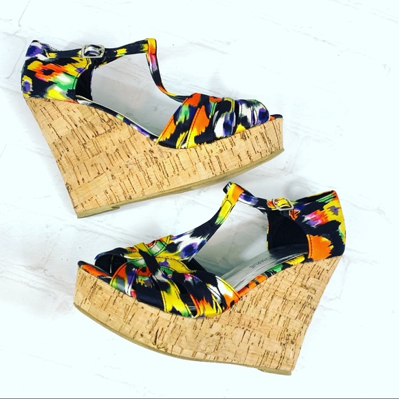 Charming Charlie | Shoes | Charming Charlie Multicolor Floral Platforms ...
